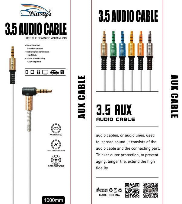 Prusty's Male to Male Metallic Aux Audio Cable with Gold Plated Connec